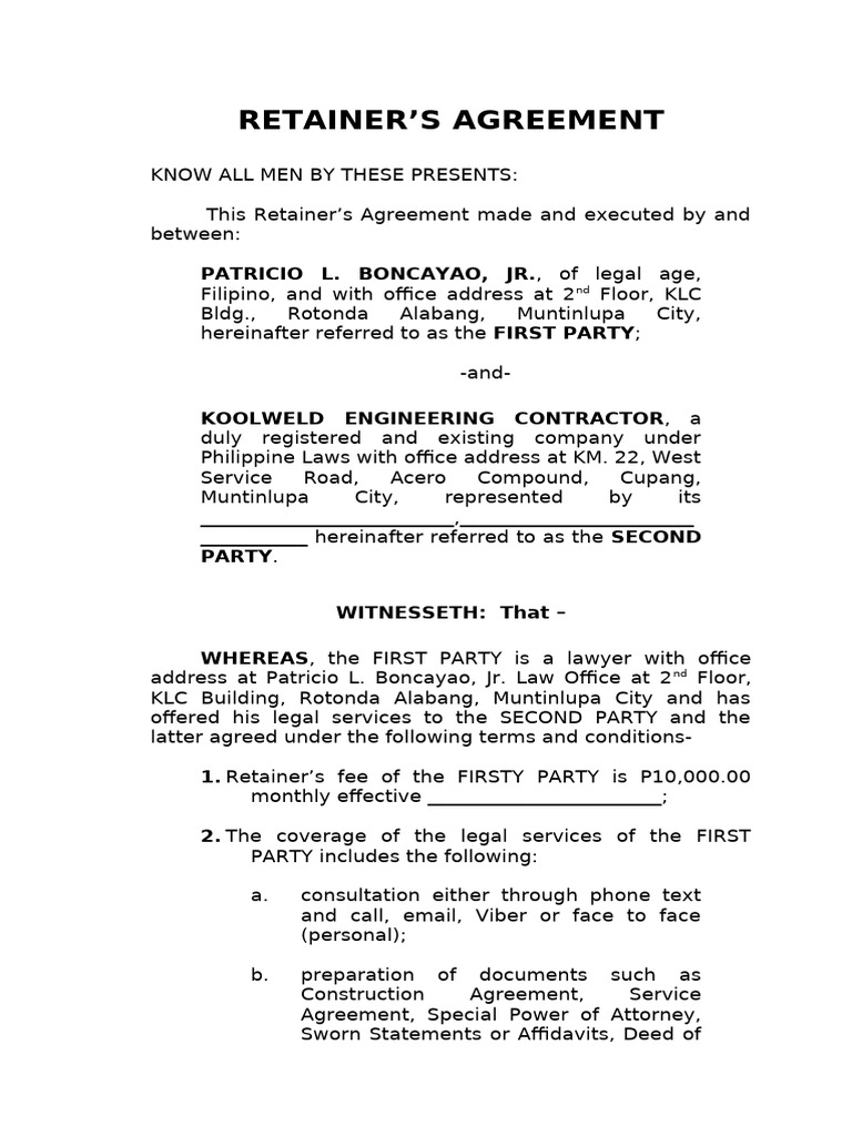 Koolweld - Retainer's Agreement | PDF