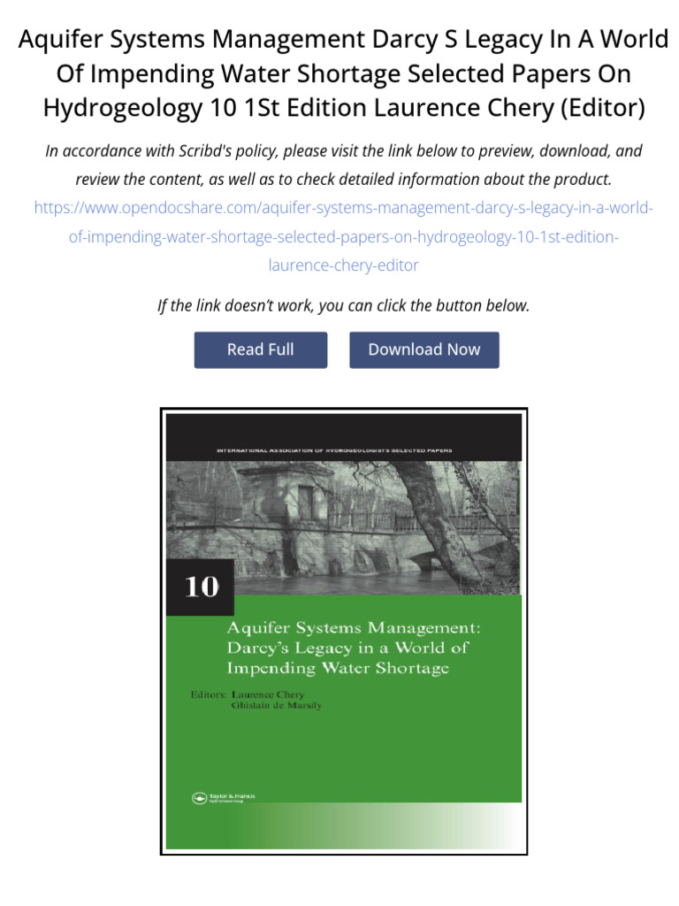Aquifer Systems Management Darcy s Legacy in a World of Impending Water ...