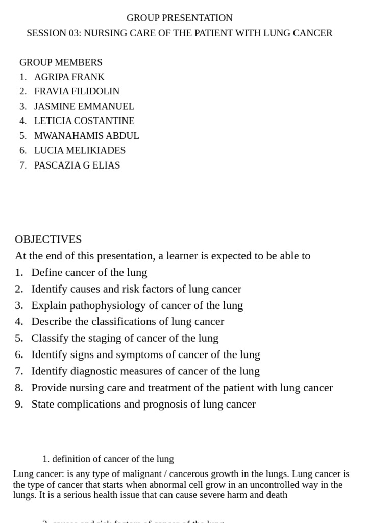 Nursing Care for Lung Cancer Patients | PDF | Lung Cancer | Cancer