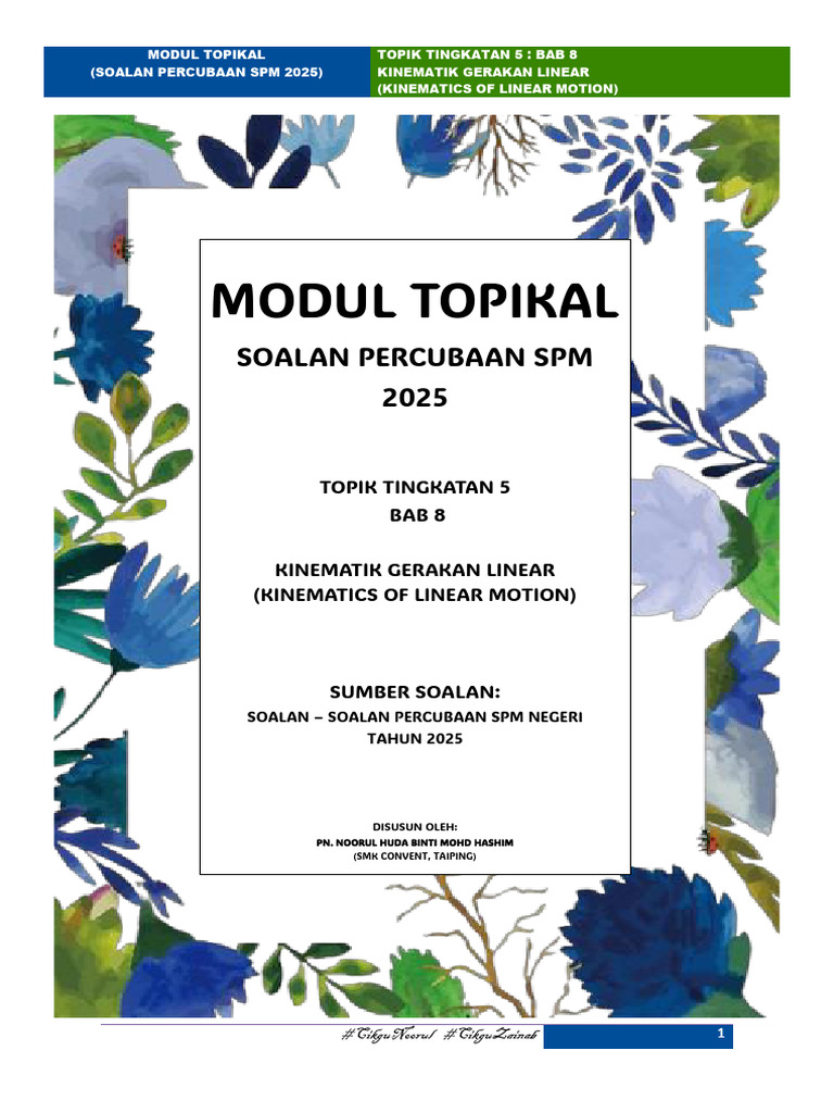 t5 Bab 8 Kinematik Gerakan Linear (PSPM 2025) - Soalan | PDF