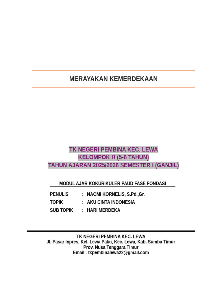 Merayakan Kemerdekaan untuk Anak PAUD | PDF