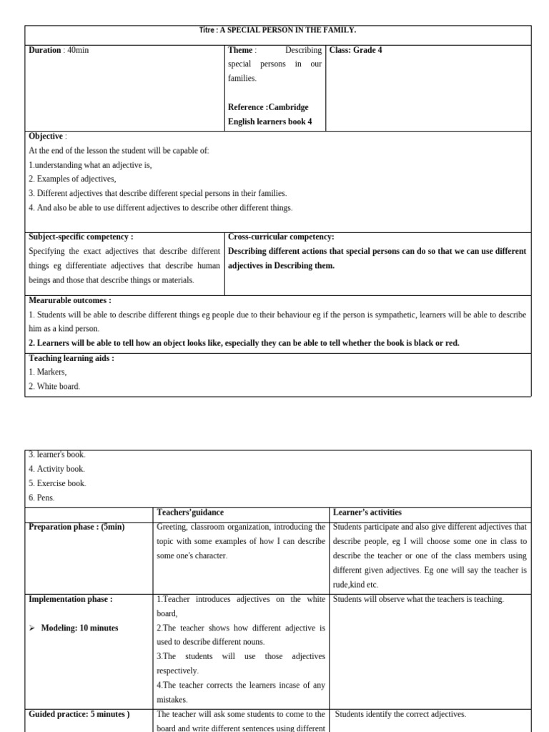 Describing Special Family Members | PDF | Adjective | Teachers
