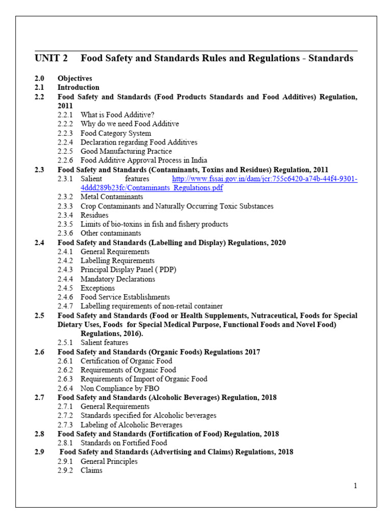 (MVP-002) UNIT 2 - Food Safety and Standards Rules and Regulations ...