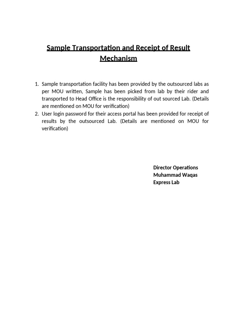 Sample Transport and Result Receipt Process | PDF