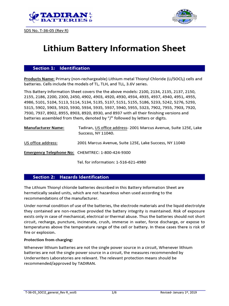Lithium Thionyl Chloride Battery Guide | PDF | Lithium | Chlorine