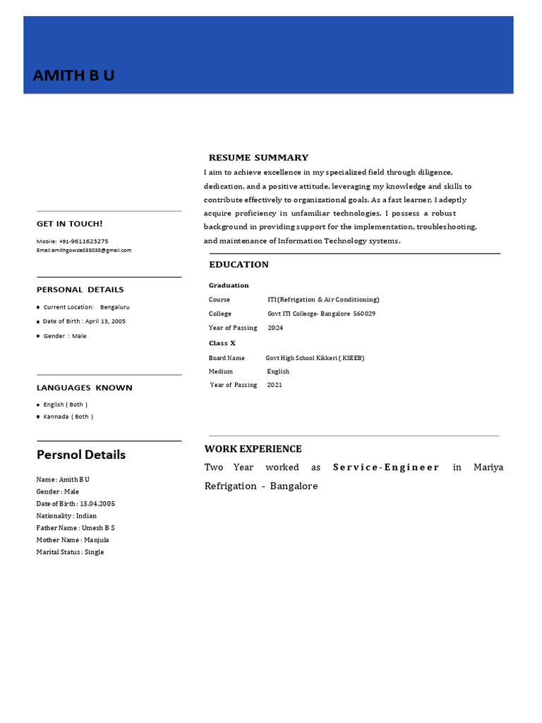 Amith B U Resumee | PDF