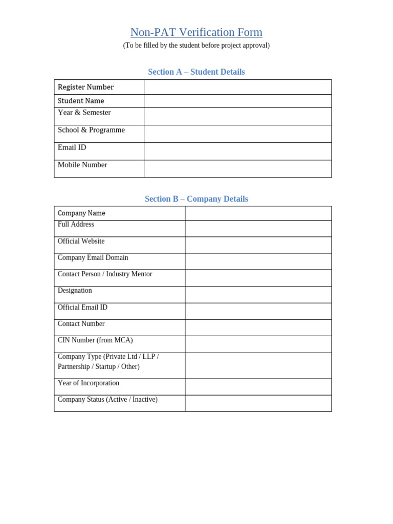 Non-PAT Verification Form for Students | PDF