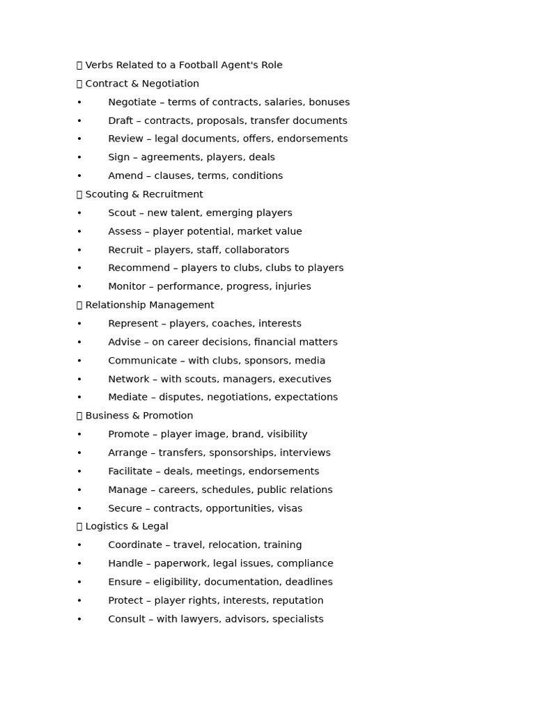 Verbs Related to a Football Agent | PDF