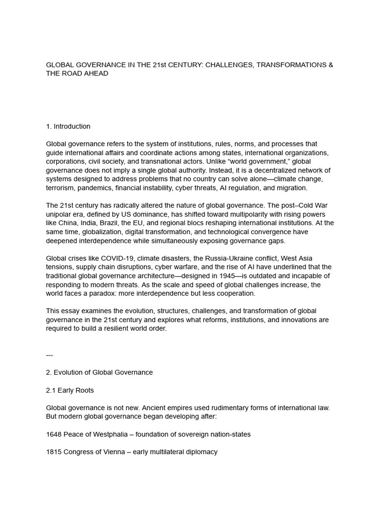 GLOBAL GOVERNANCE IN THE 21st CENTURY - CHALLENGES, TRANSFORMATIONS ...