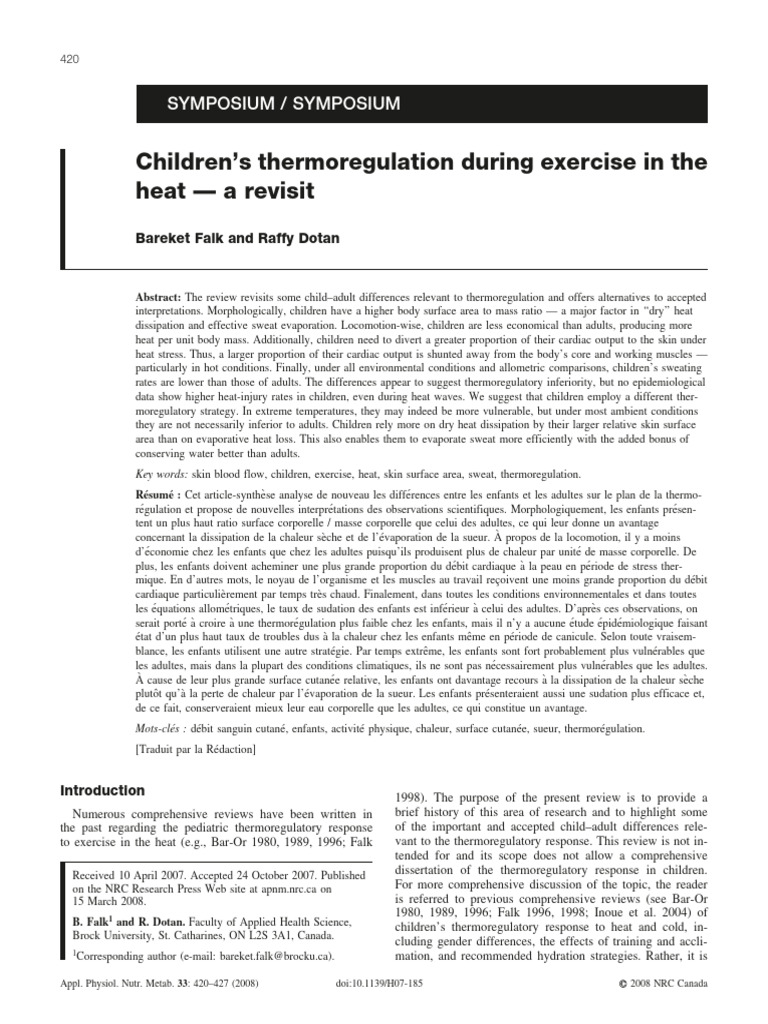 Children's Thermoregulation During Exercise in the Heat—a Revisit | PDF ...
