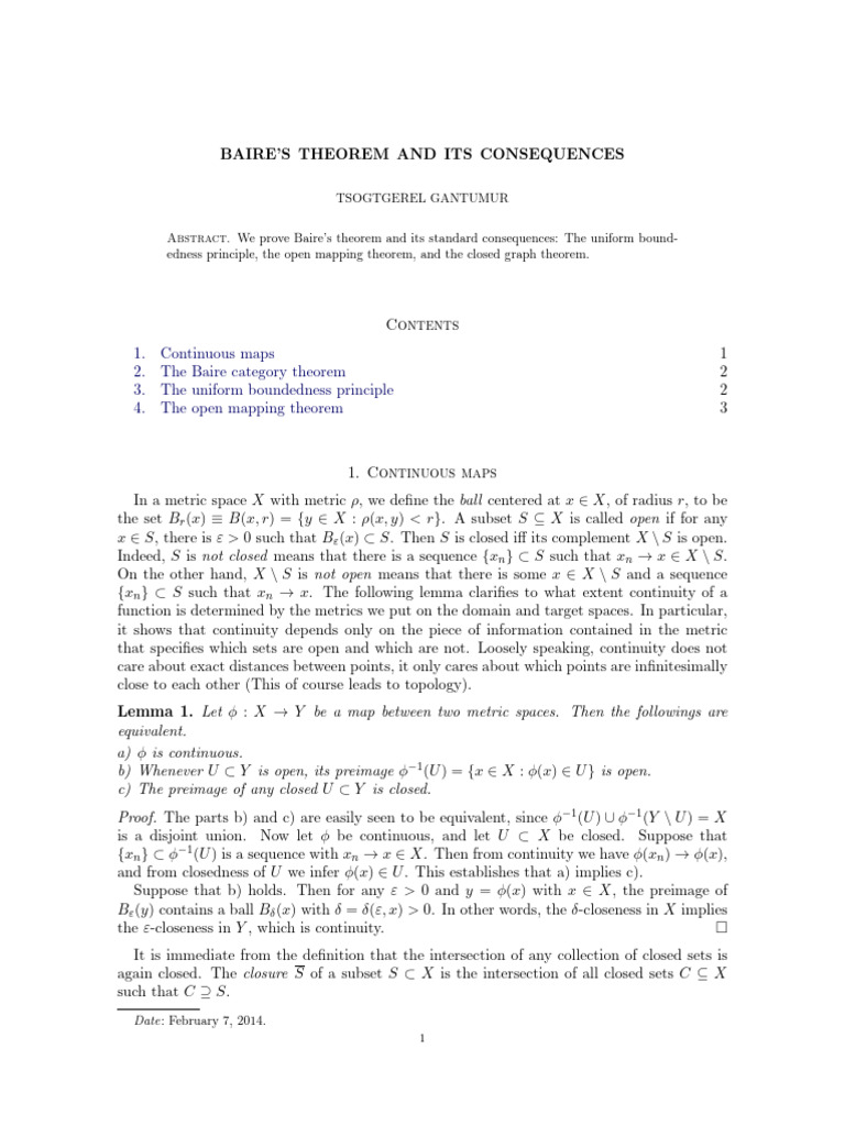 Baire | PDF | Continuous Function | Topology