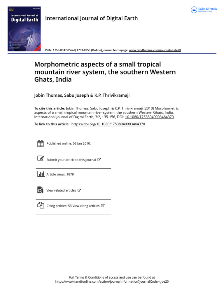 01-Morphometric Aspects of A Small Tropical Mountain River System - The ...