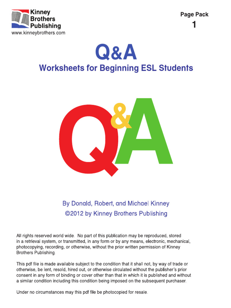Worksheets For Beginning ESL Students | PDF