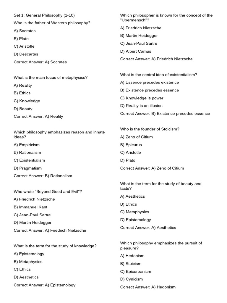 Philosophy Quiz: Key Concepts & Figures | PDF | Nirvana | Philosophy Of ...