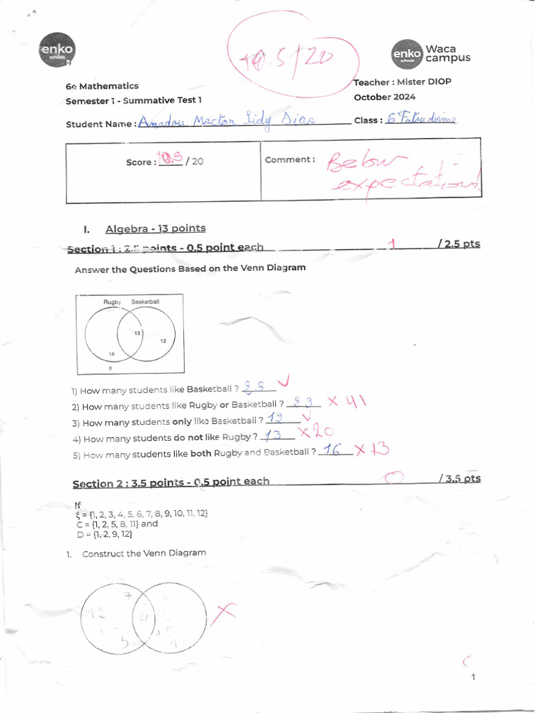 Mathematics Summative Test 1 | PDF