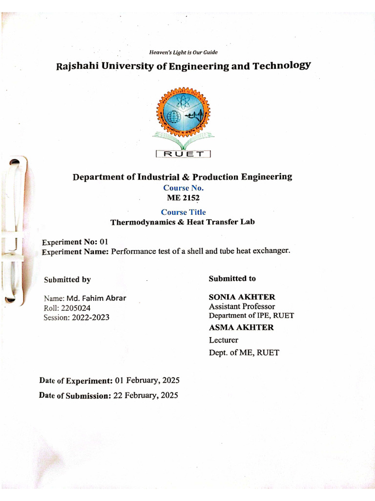 Thermodynamics and Heat Transfer Lab 1 | PDF