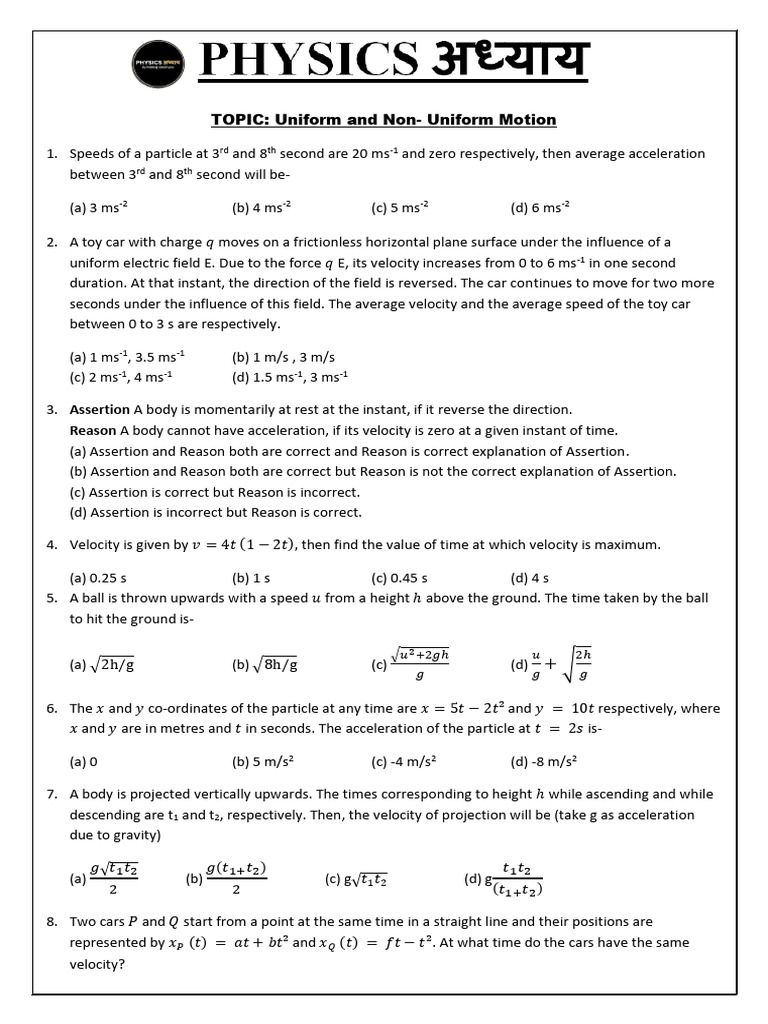 Uniform and Non-Uniform Motion Problems | PDF | Acceleration | Velocity