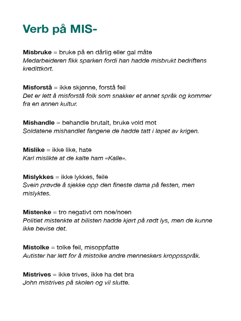 Verb På MIS - W6 | PDF