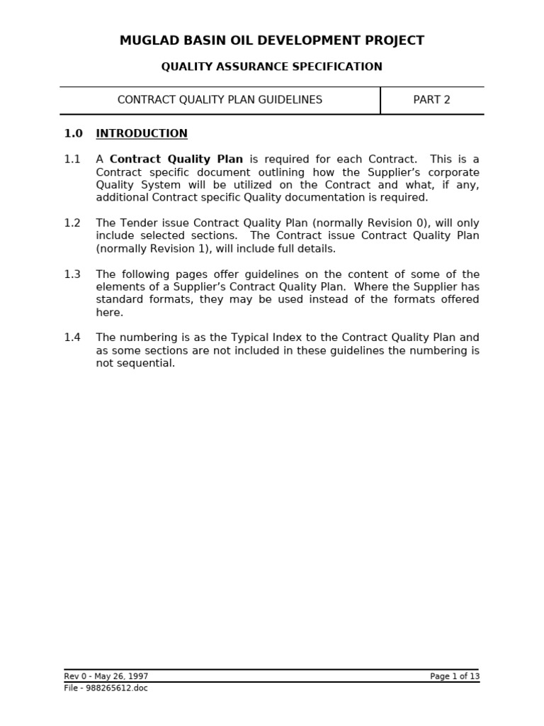 Muglad Basin Contract Quality Plan Guide | PDF | Specification ...
