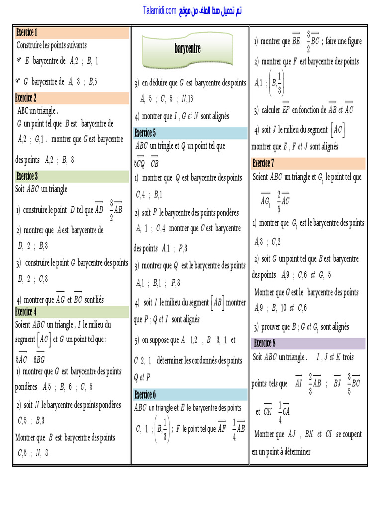 Exercices sur les barycentres en géométrie | PDF | Triangle | Géométrie