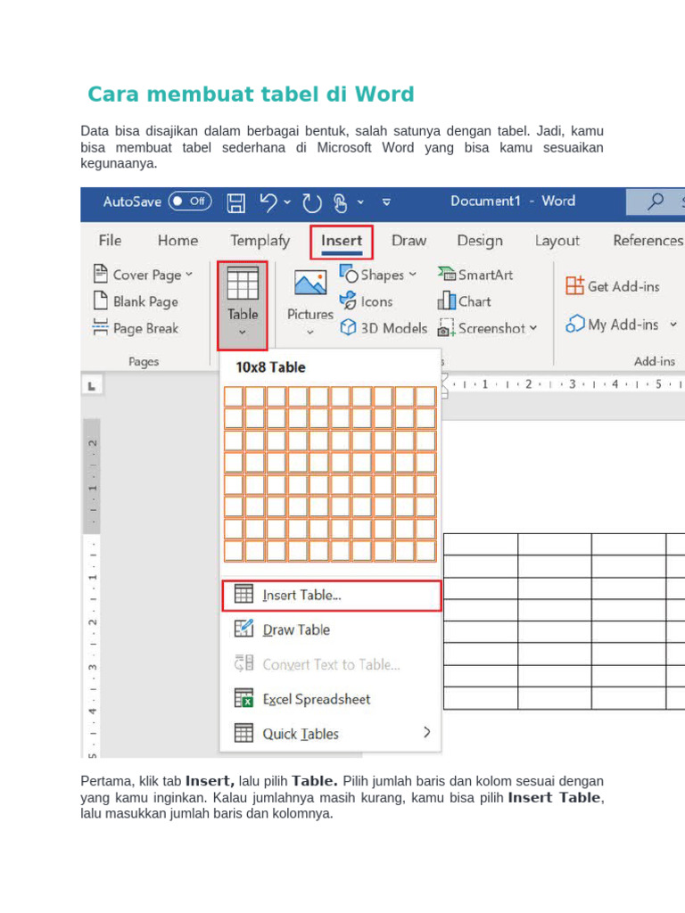Cara Membuat Tabel dan Format di Word | PDF