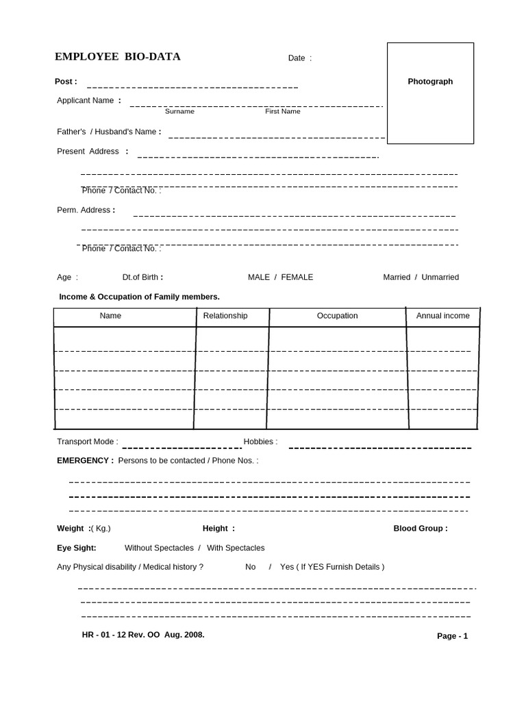 Employee Biodata | PDF