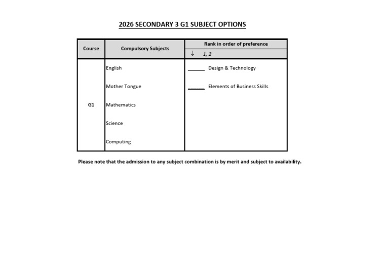 Sec 3G1 Subject Options Form (Final) | PDF