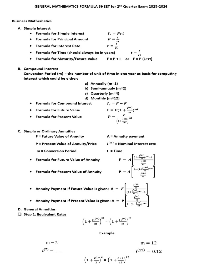 General Mathematics Formula Sheet for 2nd Quarter Exam | PDF | Present ...