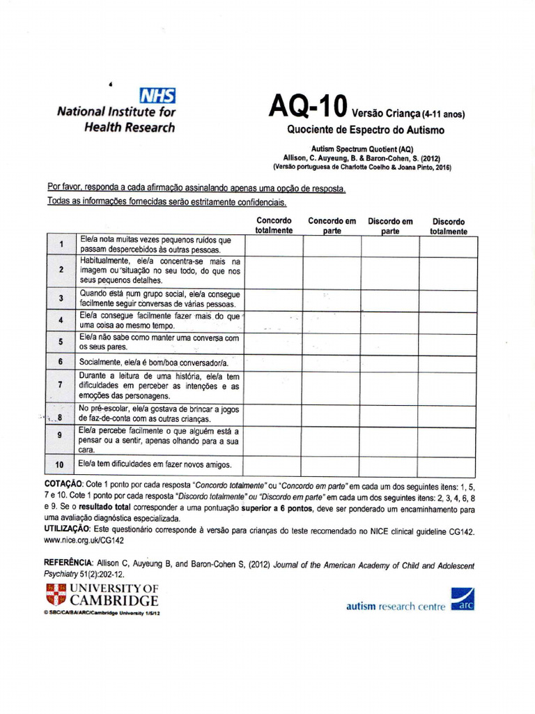 AQ-10 Versão Infantil | PDF