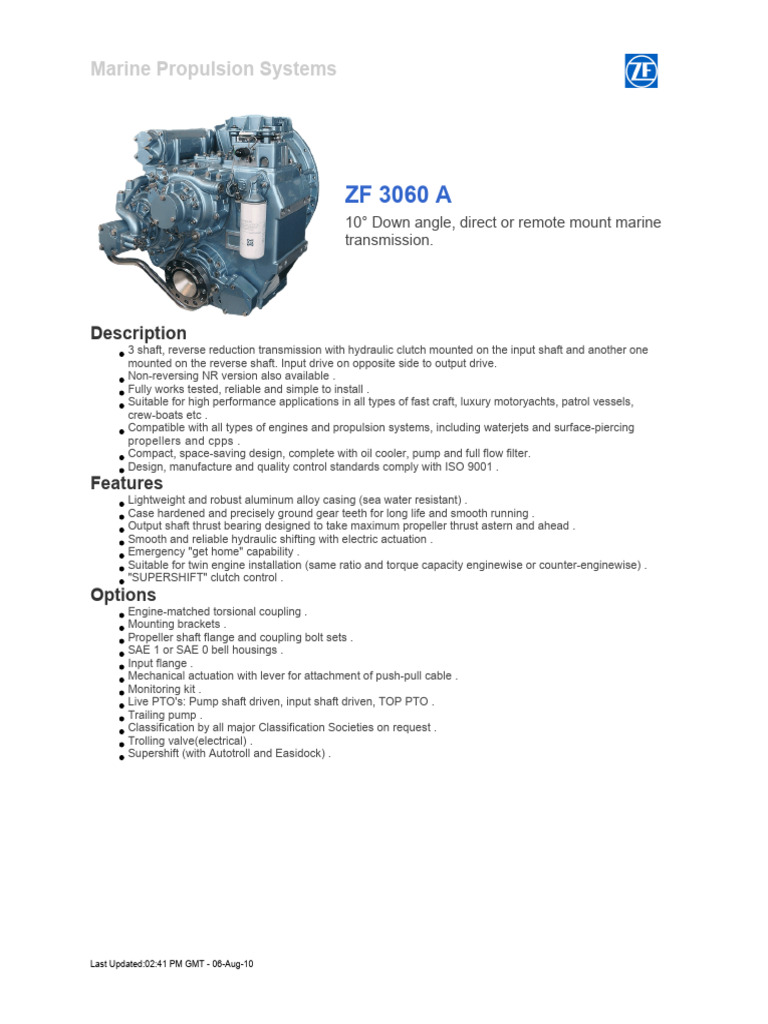 ZF 3060 a Brochure Specification | PDF | Horsepower | Engines