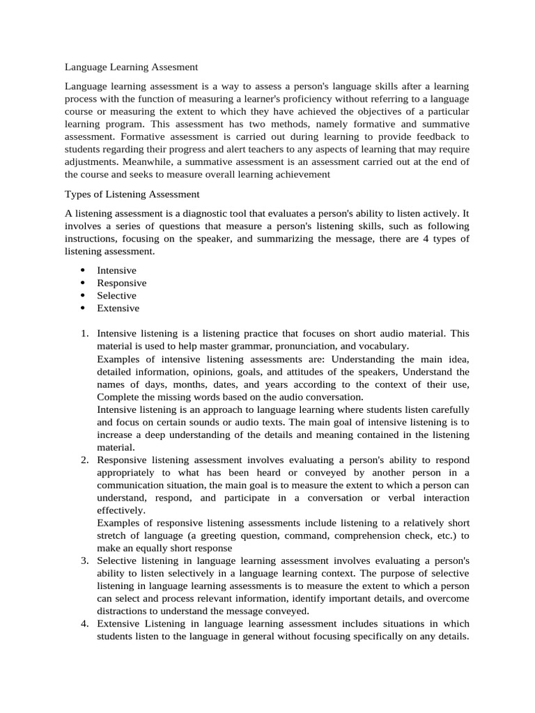 Language Learning Assessment Methods | PDF | Educational Assessment ...