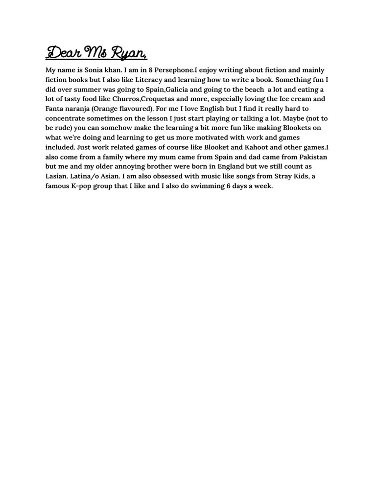 Letter To Ms Ryan (English Teach) | PDF
