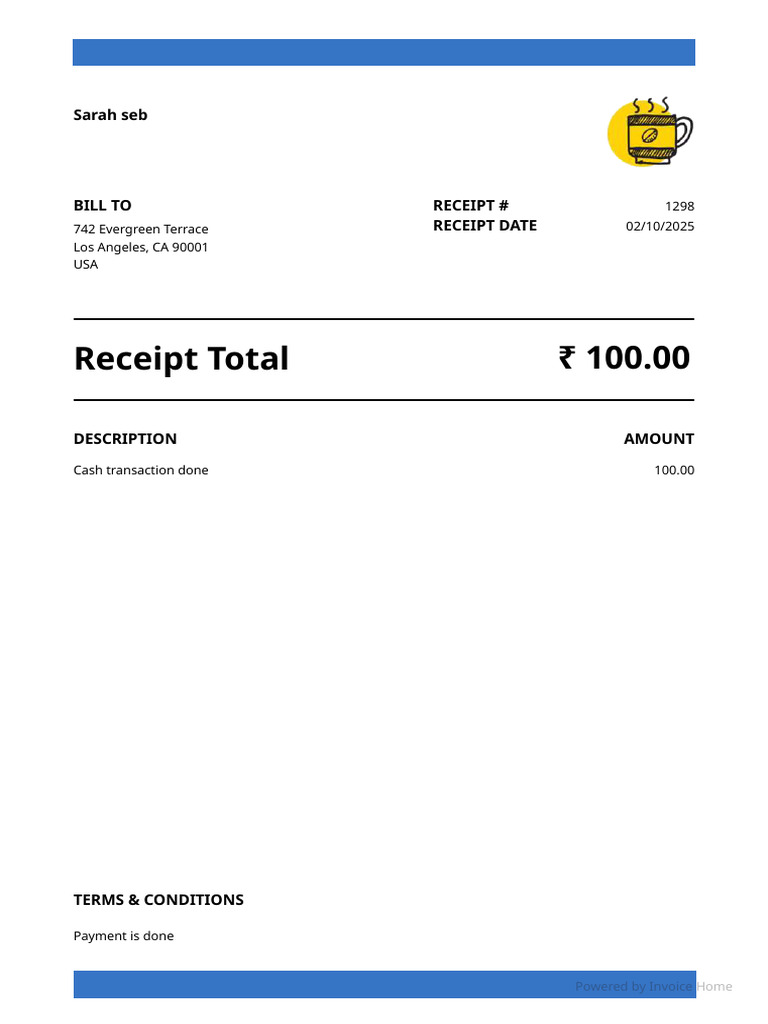 Cash Transaction Receipt #1298 | PDF