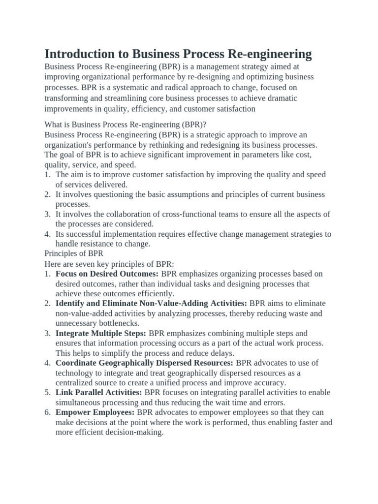 Business Process Re-engineering Overview | PDF | Business Process ...