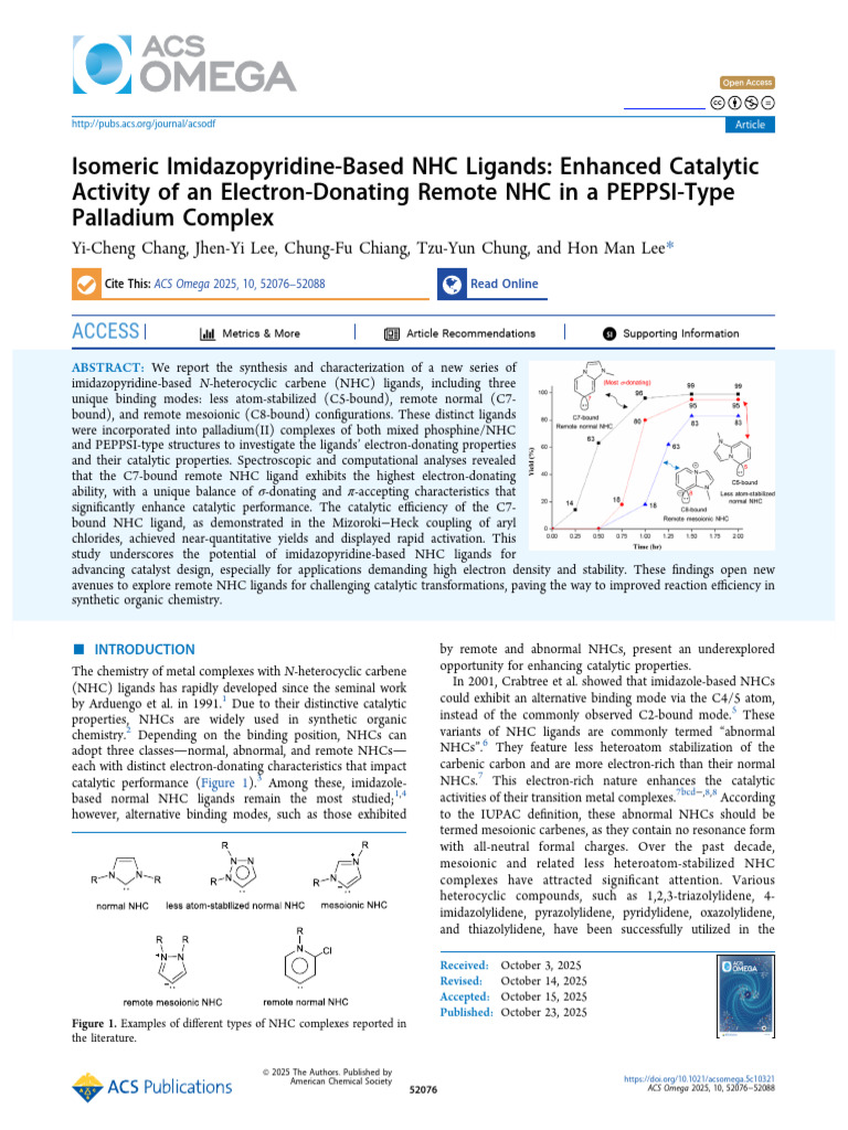 Isomeric Imidazopyridine Based NHC Ligands Enhanced Catalytic Activity ...