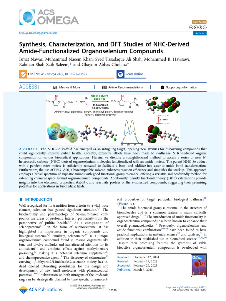 NHC-Derived Organoselenium Amides Synthesis | PDF | Amide | Chemical ...