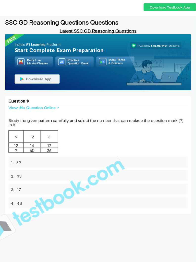 SSC GD Reasoning Questions 638072d124fd74e863834c34 | PDF