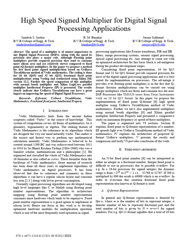 High Speed Signed Multiplier for Digital Signal Processing Applications ...
