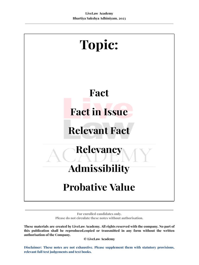 Fact Fact in Issue Relevant Fact Relevancy Admissibility Probative ...