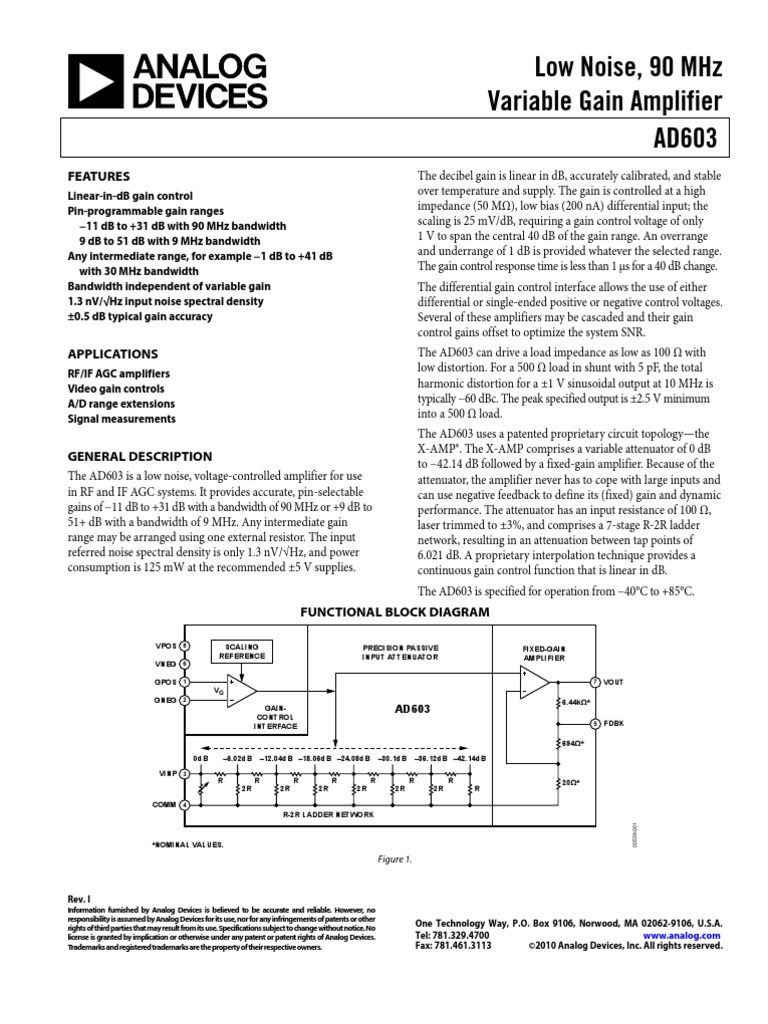 AD603 | PDF | Amplifier | Decibel