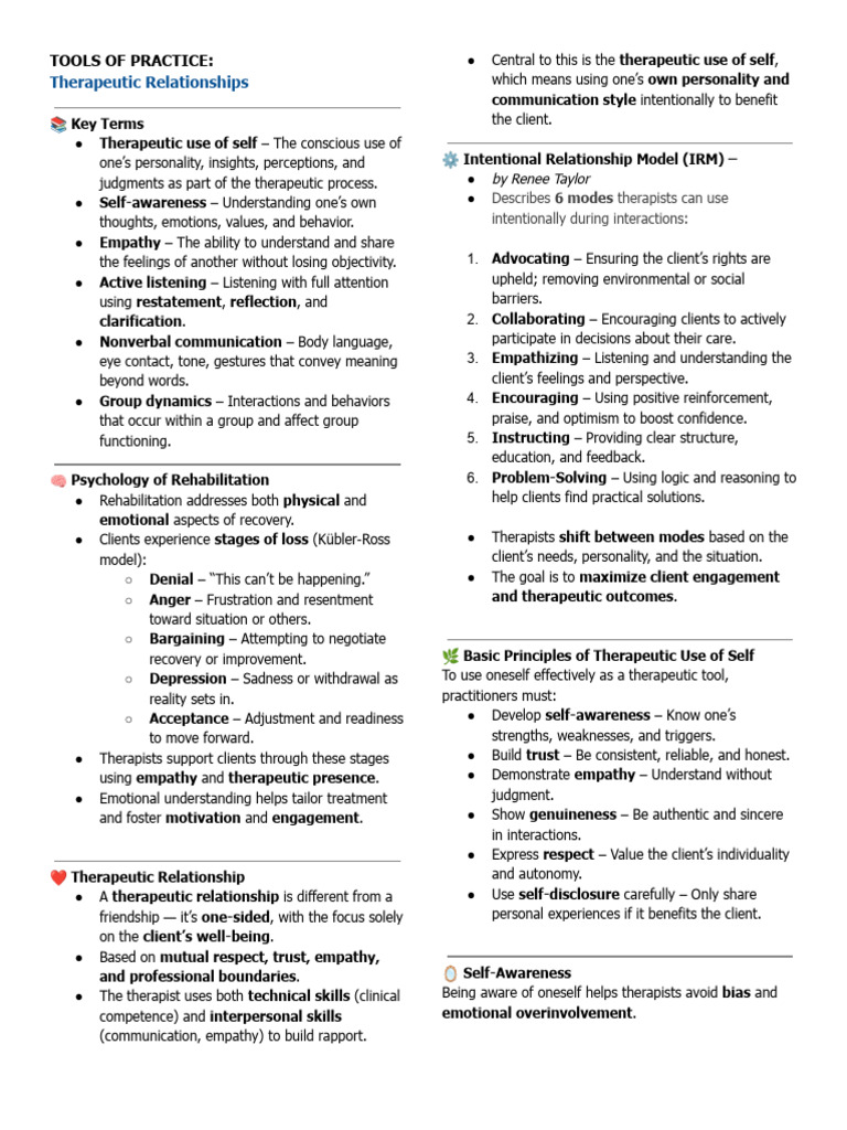 OT 101 - Clinical Reasoning, Therapeutic Relationship and TUS (Ms Char ...