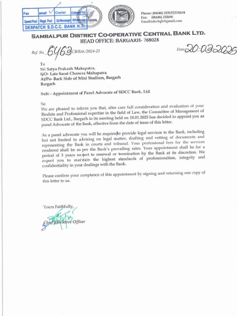 Appointment of Panel Advocate of SDCC Bank, Ltd. (6463) | PDF