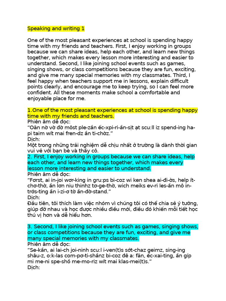 Speaking and Writing 1 | PDF