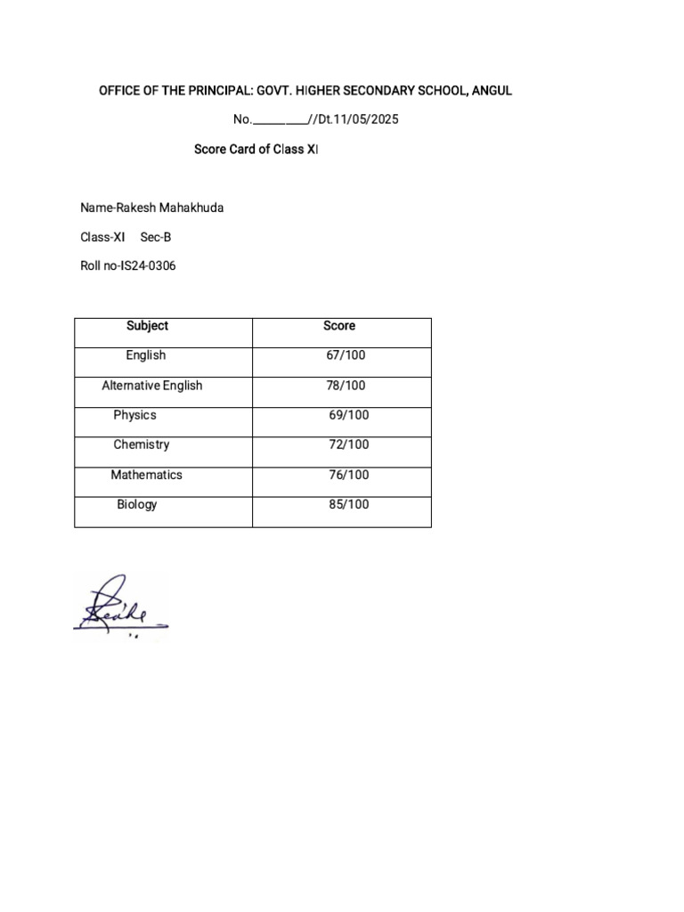 Class Xi Marksheet | PDF