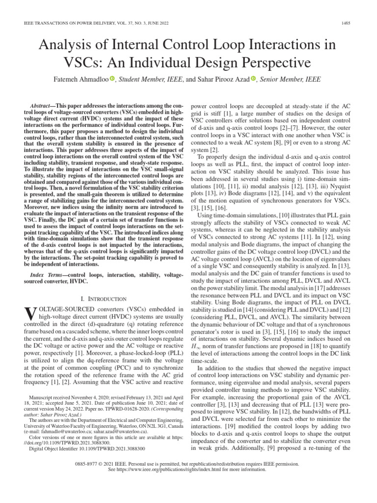 Analysis of Internal Control Loop Interactions in VSCs An Individual ...