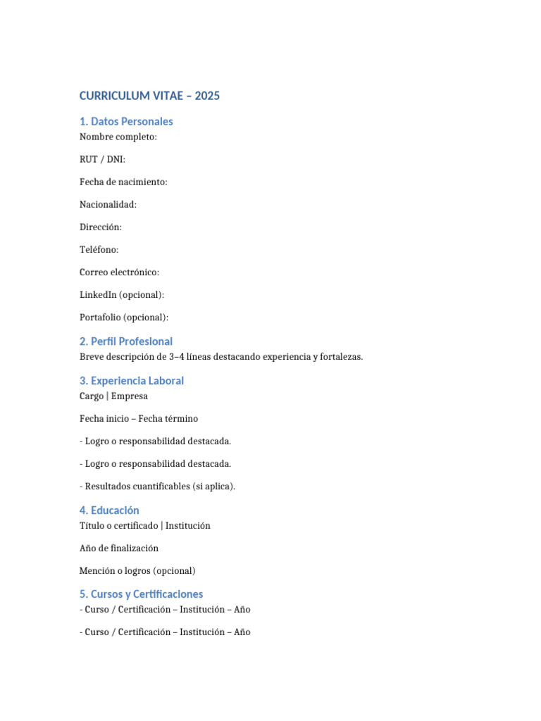 Curriculum Vitae 2025: Formato Completo | PDF