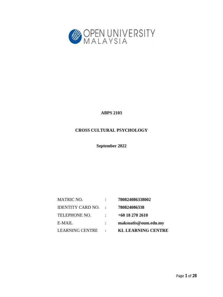 Cross-Cultural Psychology Insights | PDF | Identity (Social Science ...