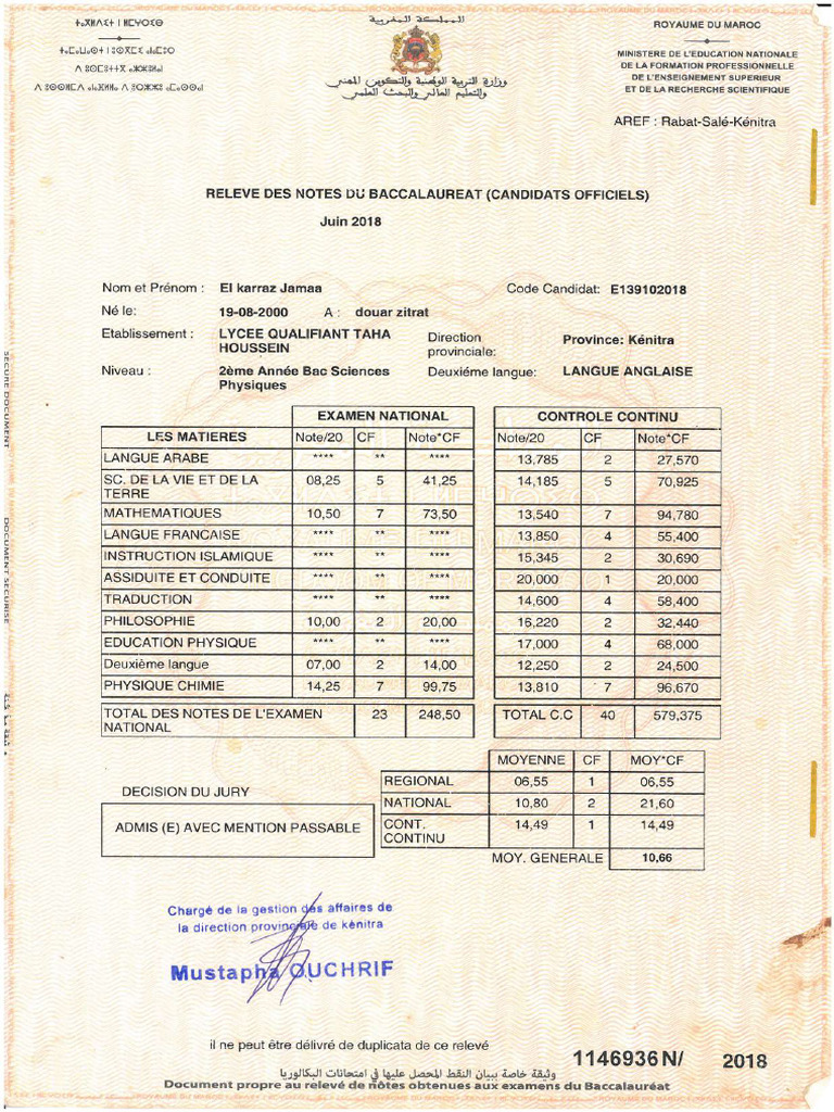 Releve Note Bac | PDF