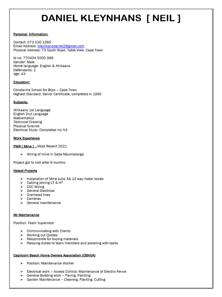 Neil CV Updated 30 December | PDF