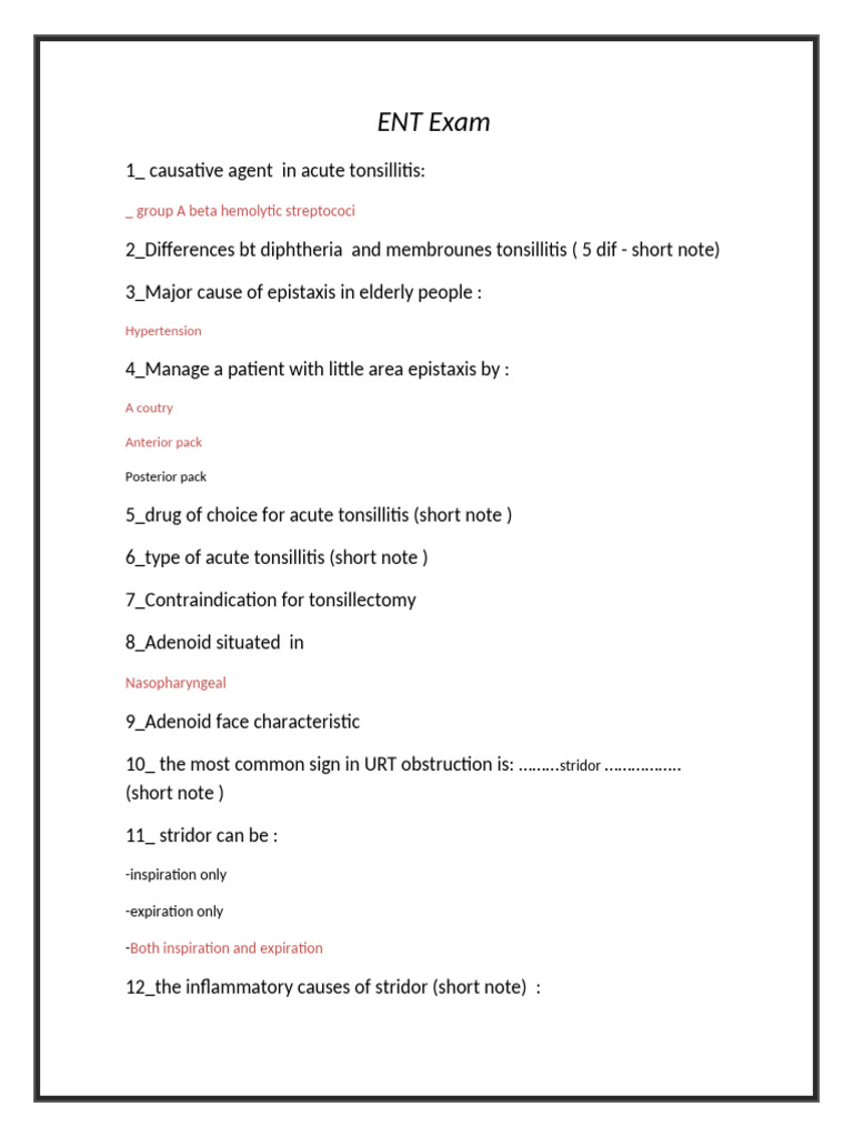 ENT Exam | PDF
